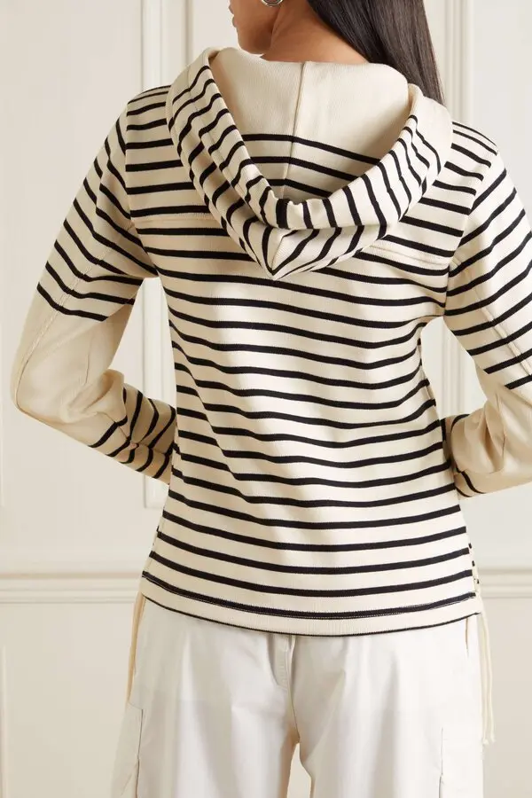 Victoria Beckham Embroidered Striped Cotton-jersey Hoodie
