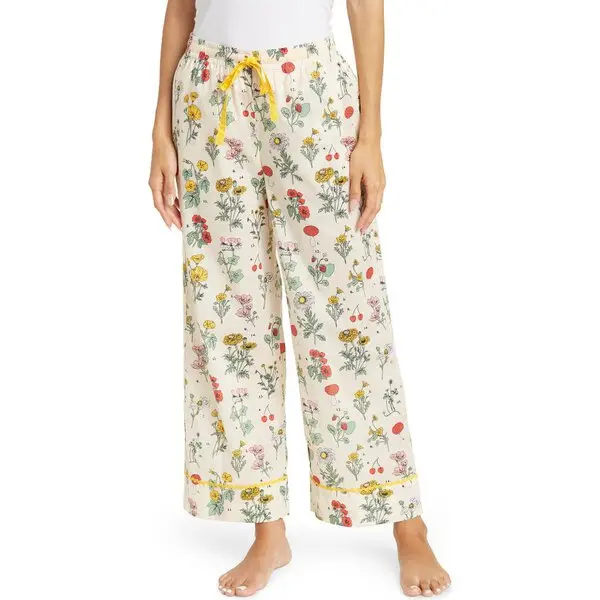 Ban.do Botanical Print Cotton Pajama Pants - Beige