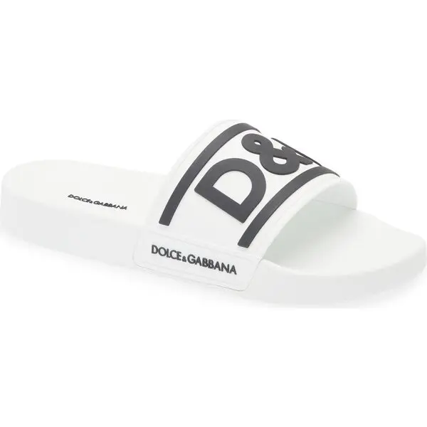 Dolce & Gabbana Logo Embossed Sport Slides - 89697 White/ Black