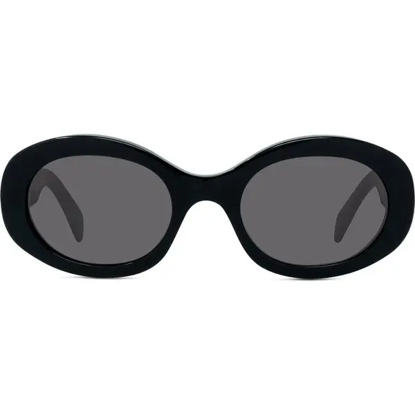 Celine Triomphe 52mm Oval Sunglasses - Shiny Solid Black/smoke