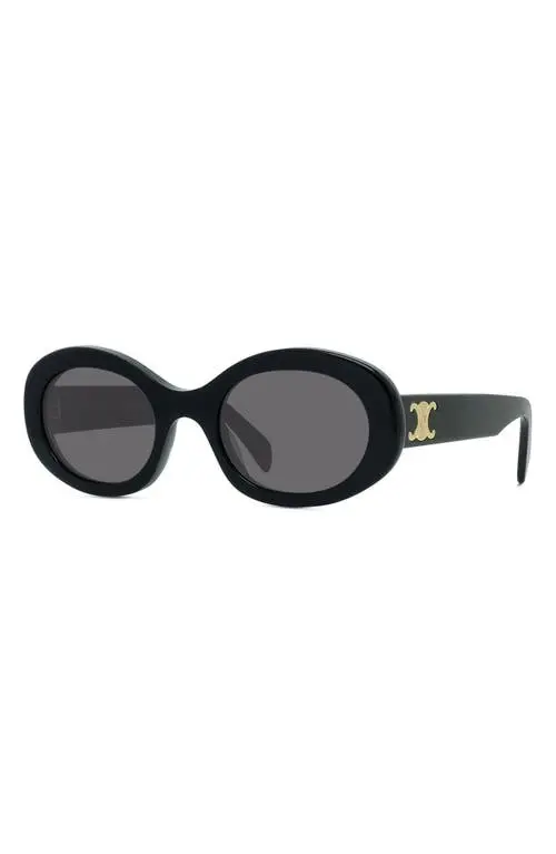 Celine Triomphe 52mm Oval Sunglasses - Shiny Solid Black/smoke