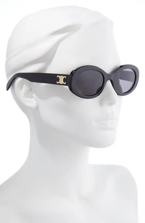 Celine Triomphe 52mm Oval Sunglasses - Shiny Solid Black/smoke