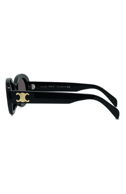 Celine Triomphe 52mm Oval Sunglasses - Shiny Solid Black/smoke