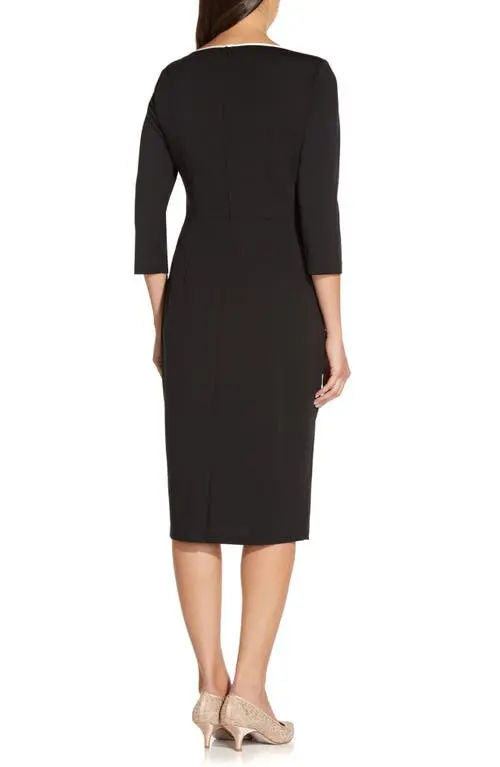 Adrianna Papell Tipped Three-quarter Sleeve Crepe Dress - Black/ivory