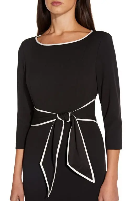 Adrianna Papell Tipped Three-quarter Sleeve Crepe Dress - Black/ivory