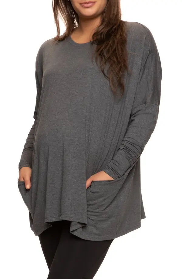Felina Stretch Modal Maternity Pajama Top - Heathered Charcoal