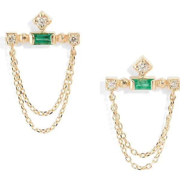 Anzie Cléo & Diamond Bar Chain Earrings - Emerald