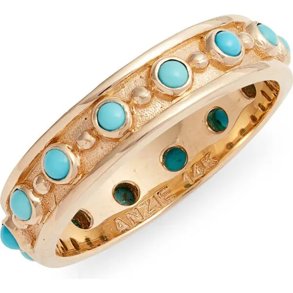 Anzie Méditerrannée Ring Band In 14k Gold With - Turquoise