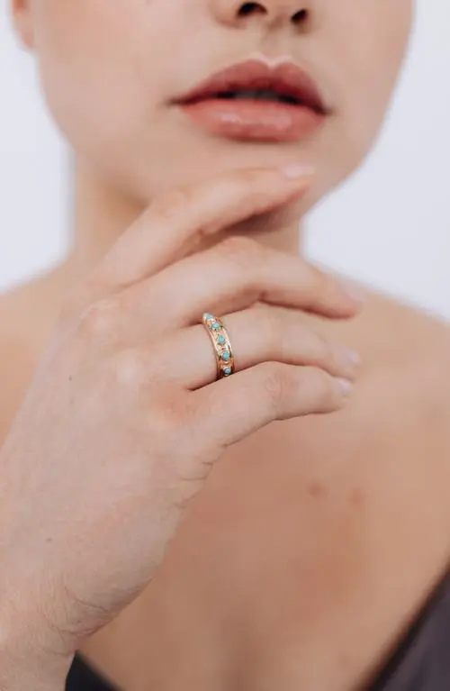 Anzie Méditerrannée Ring Band In 14k Gold With - Turquoise