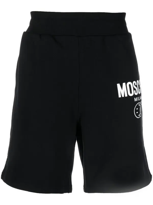 Moschino Logo-print Organic-cotton Shorts - Black