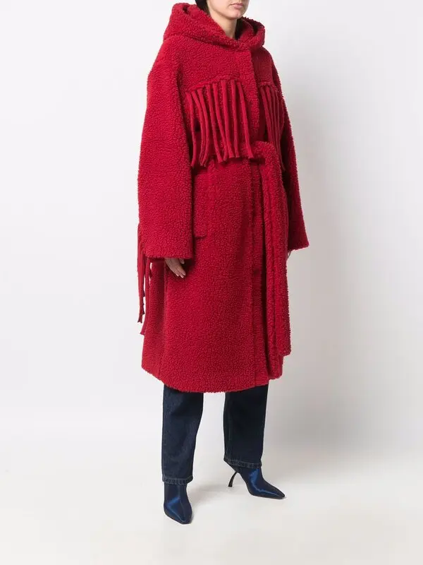 Stella McCartney Fringed Belted Teddy Coat - Red