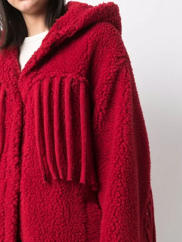 Stella McCartney Fringed Belted Teddy Coat - Red