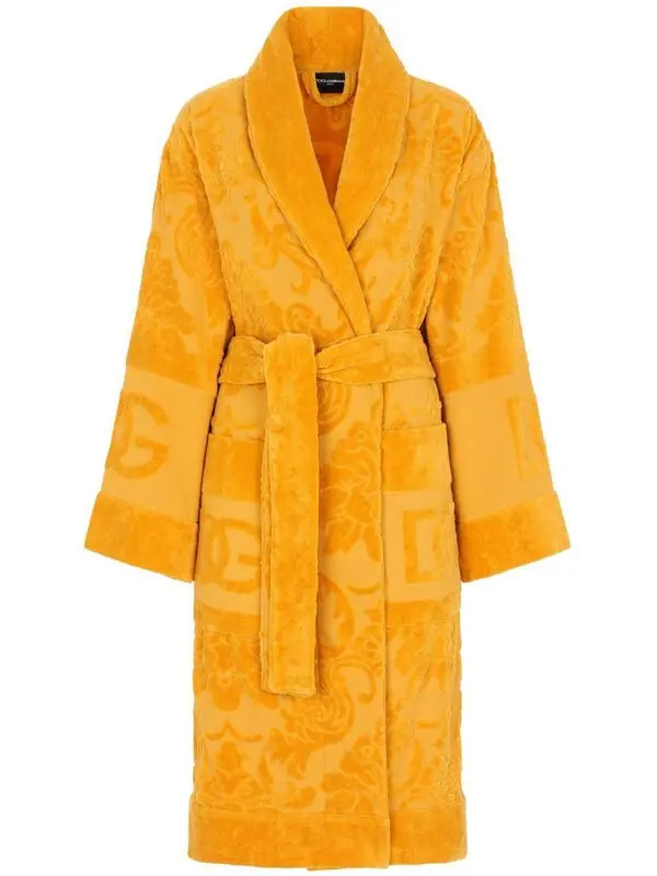 Dolce & Gabbana Terry Cotton Jacquard Bath Robe - Orange