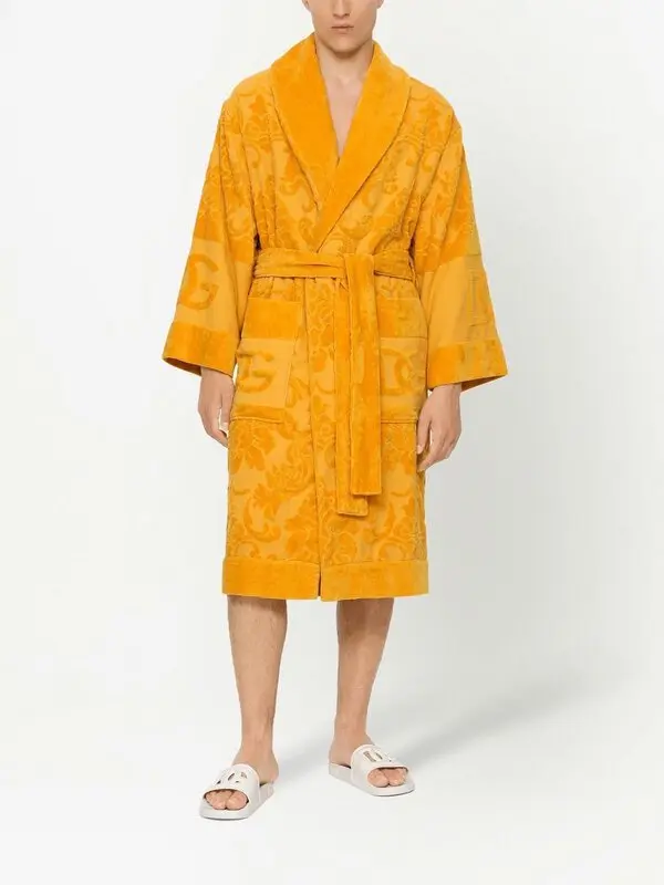 Dolce & Gabbana Terry Cotton Jacquard Bath Robe - Orange
