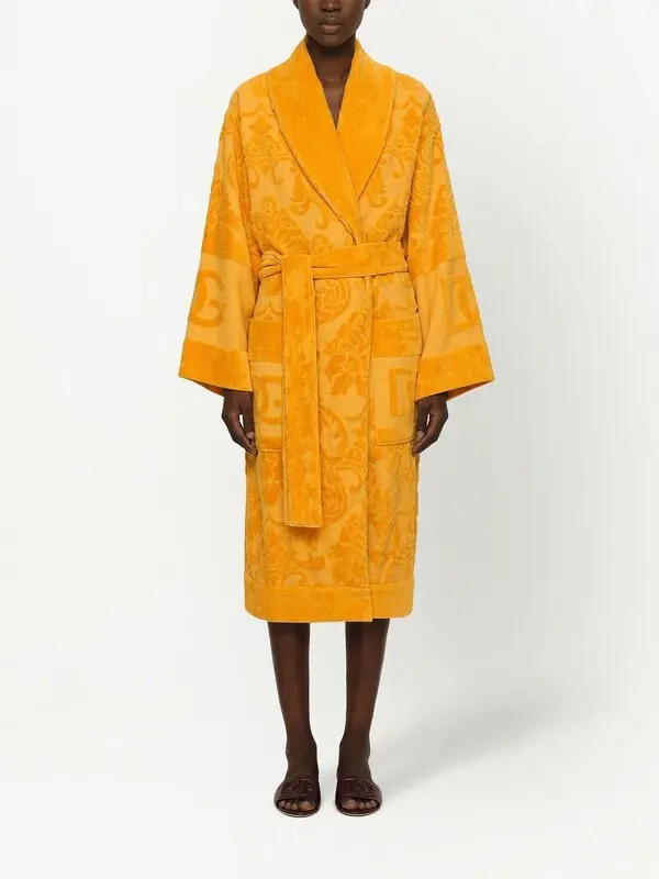 Dolce & Gabbana Terry Cotton Jacquard Bath Robe - Orange