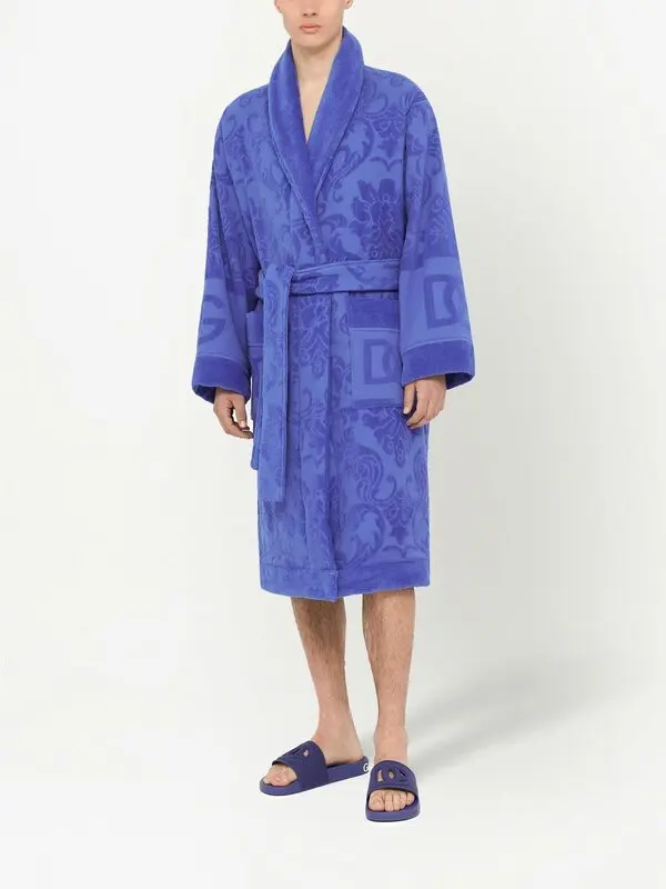 Dolce & Gabbana Terry Cotton Jacquard Bath Robe - Purple