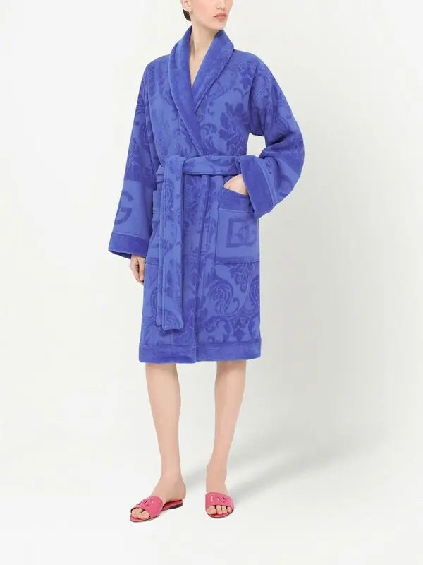 Dolce & Gabbana Terry Cotton Jacquard Bath Robe - Purple