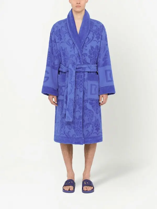 Dolce & Gabbana Terry Cotton Jacquard Bath Robe - Purple