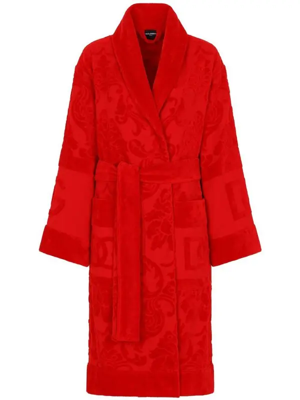 Dolce & Gabbana Terry Cotton Jacquard Bath Robe - Red
