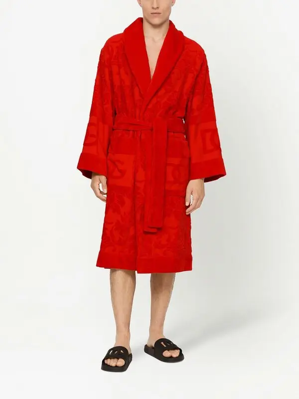 Dolce & Gabbana Terry Cotton Jacquard Bath Robe - Red