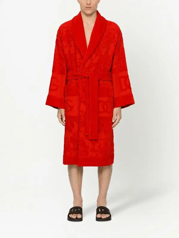 Dolce & Gabbana Terry Cotton Jacquard Bath Robe - Red