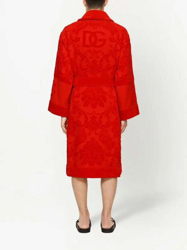 Dolce & Gabbana Terry Cotton Jacquard Bath Robe - Red