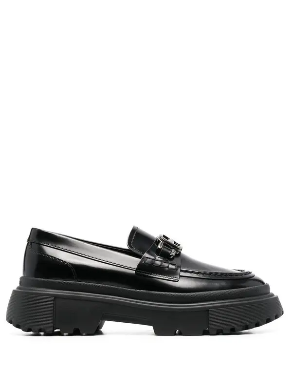 Hogan Logo Buckle Platform Loafers - Black