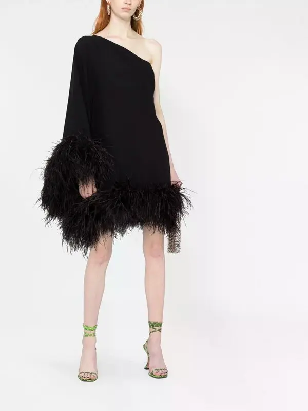TALLER MARMO Piccolo Ubud Feather-trimmed Dress - Black