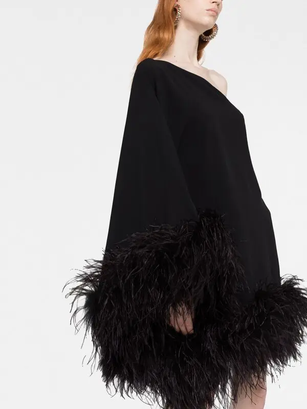 TALLER MARMO Piccolo Ubud Feather-trimmed Dress - Black