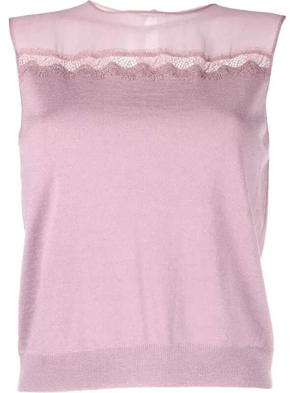 Alberta Ferretti Sleeveless Lace Detail Blouse