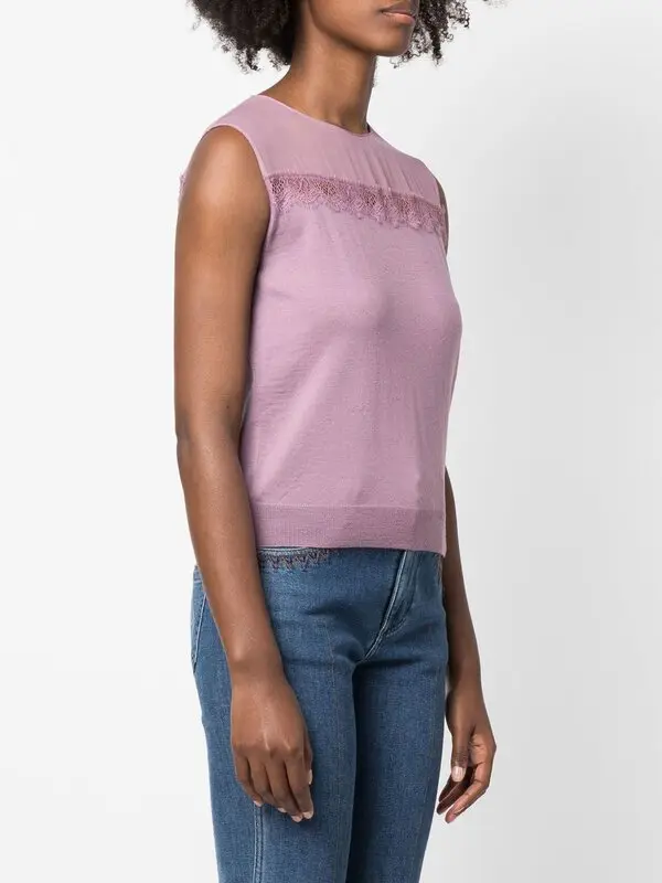 Alberta Ferretti Sleeveless Lace Detail Blouse