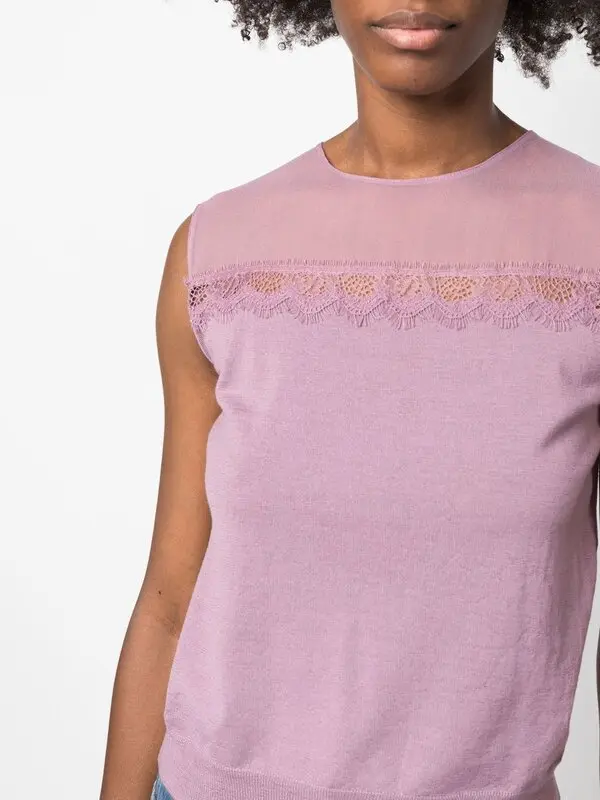 Alberta Ferretti Sleeveless Lace Detail Blouse