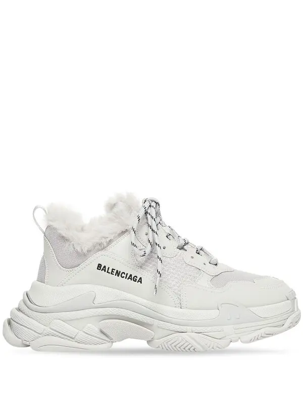 Balenciaga Triple S Faux-fur Sneakers - Grey