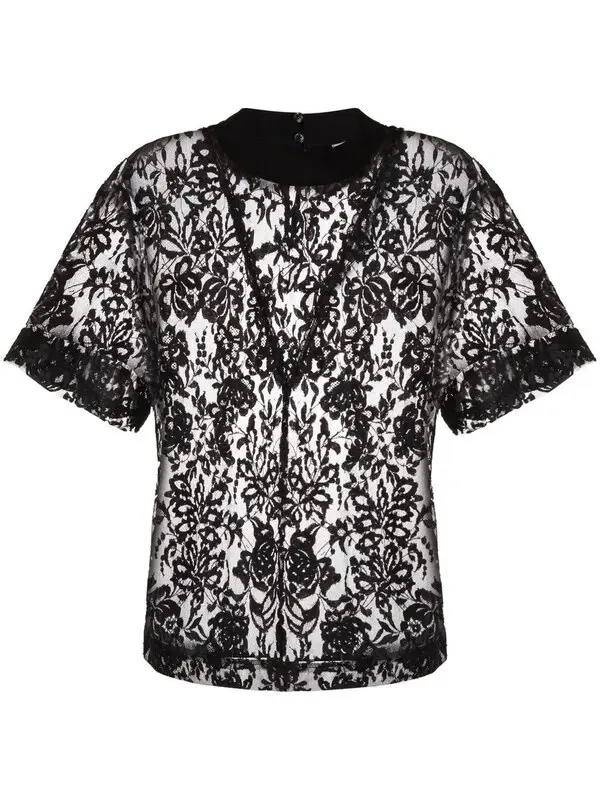 Alexander McQueen Floral-lace Short-sleeve Top