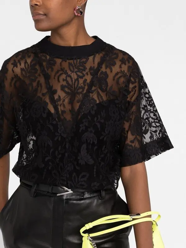 Alexander McQueen Floral-lace Short-sleeve Top