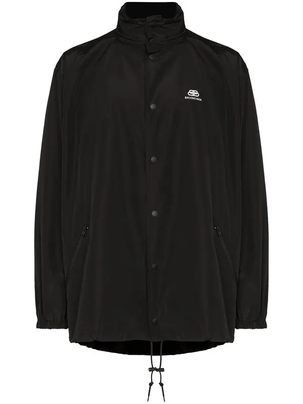 Balenciaga Oversized Hooded Logo Jacket - Black