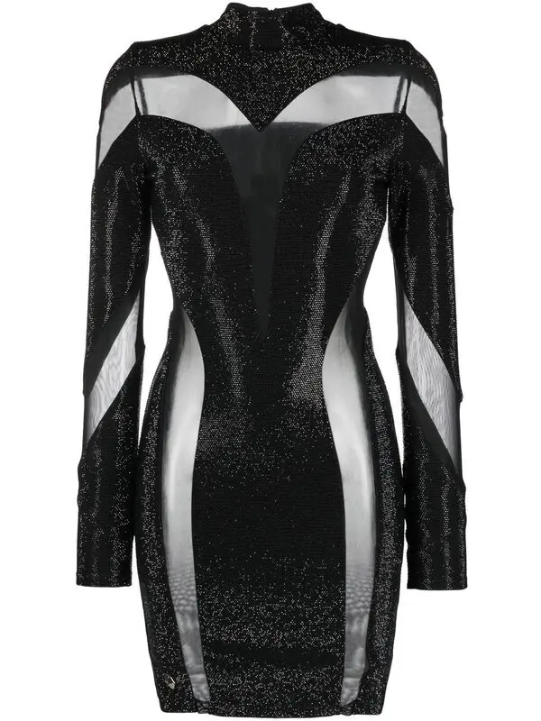 Philipp Plein Crystal-embellished Panelled Dress - Black