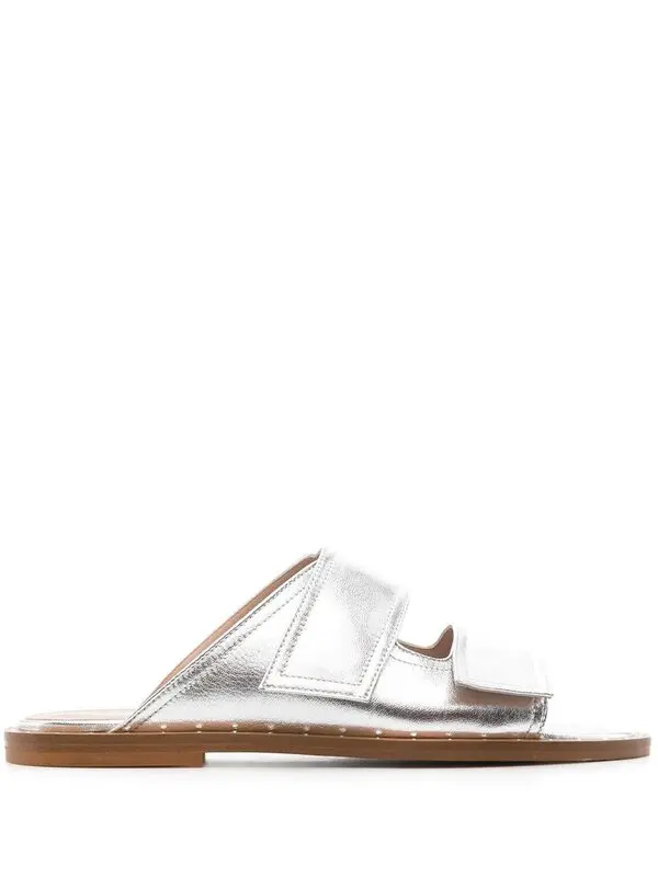SCAROSSO Karen Metallic Slide Sandals - Grey