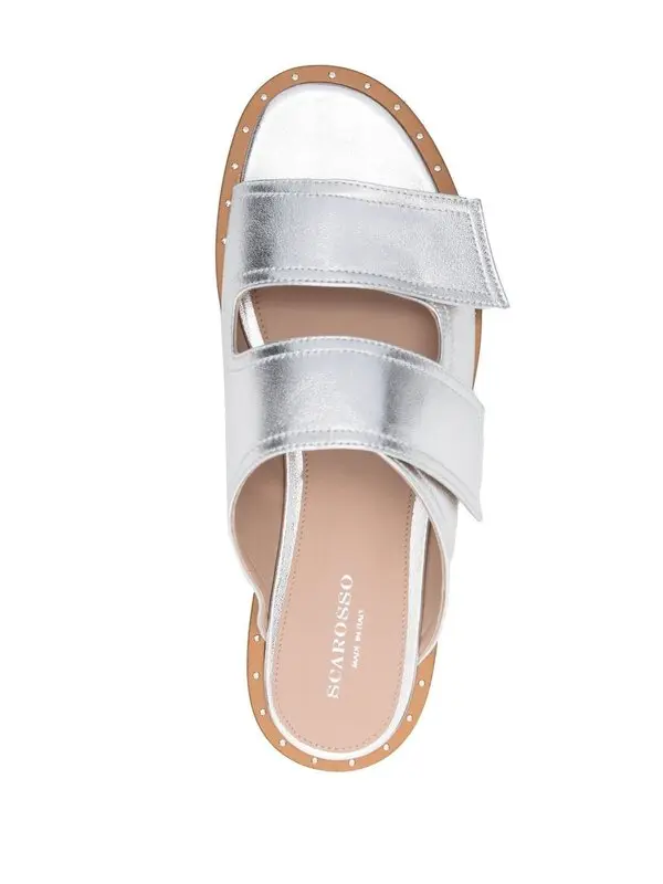 SCAROSSO Karen Metallic Slide Sandals - Grey