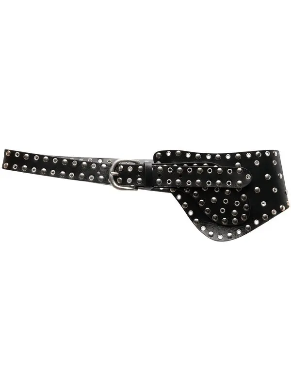 DONDUP Studded Leather Saddle Belt - Black