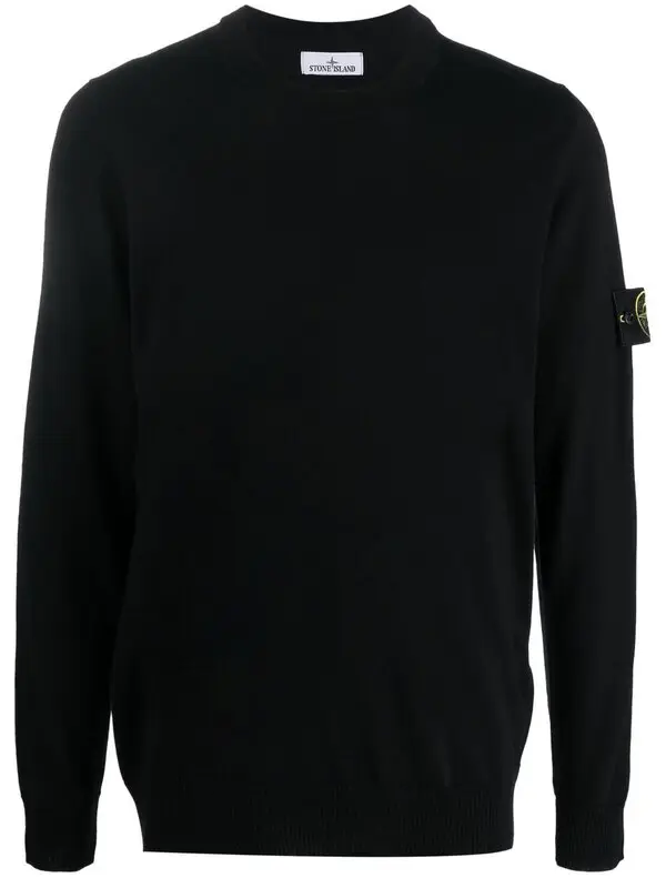 Stone Island Logo-patch Crew Neck Jumper - Black
