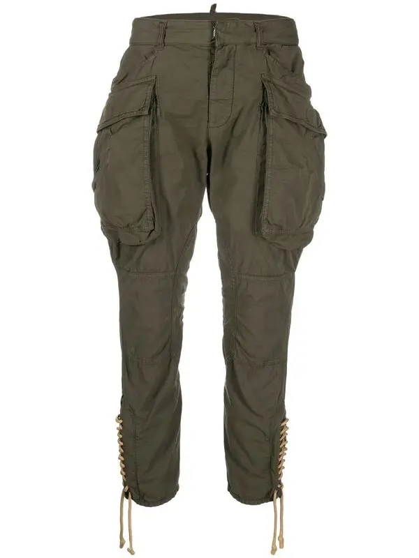 Dsquared2 Stretch-cotton Lace-up Detail Cargo Trousers - Green