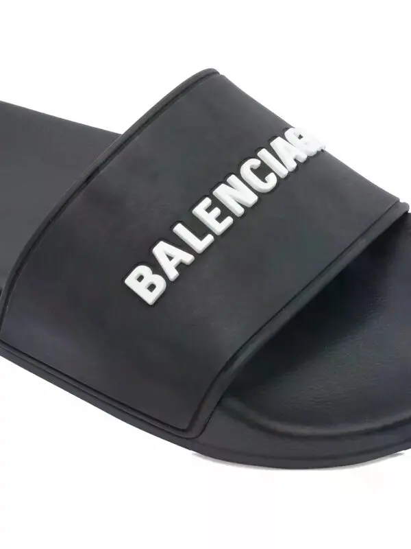 Balenciaga Logo Pool Slides - Black