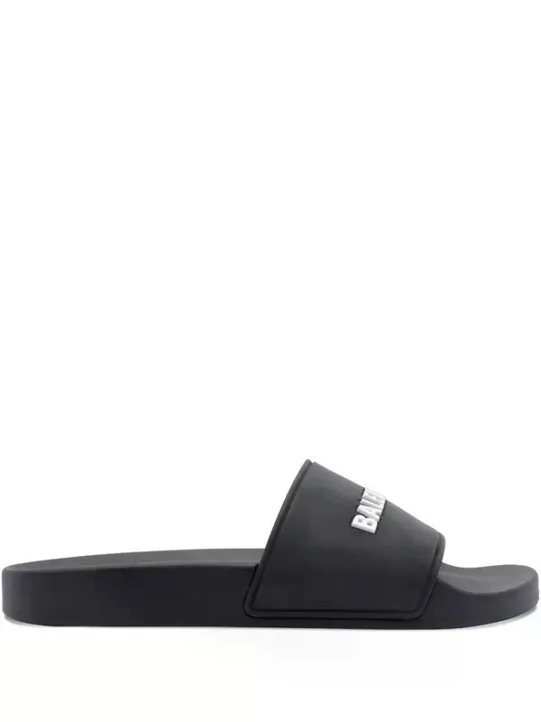 Balenciaga Logo Pool Slides - Black