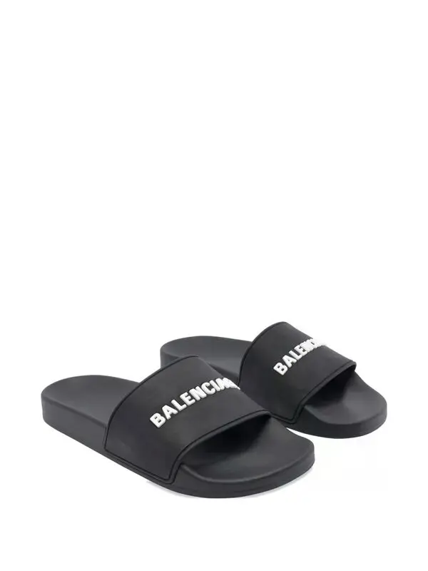 Balenciaga Logo Pool Slides - Black