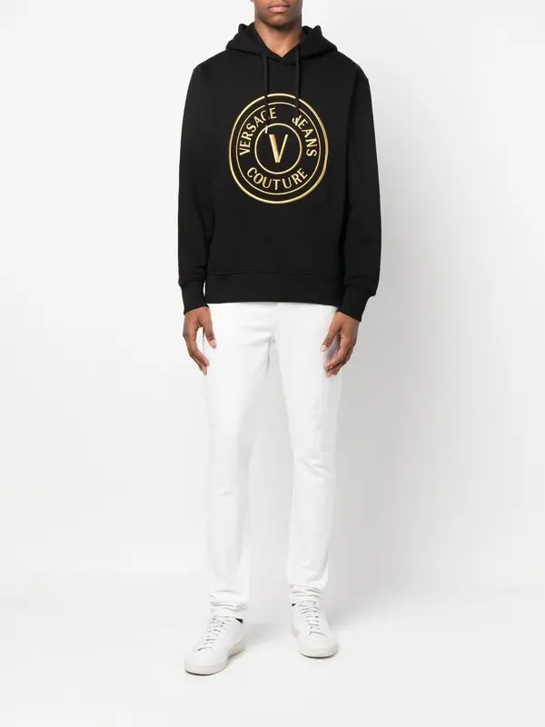 Versace Logo Embroidered Cotton Hoodie