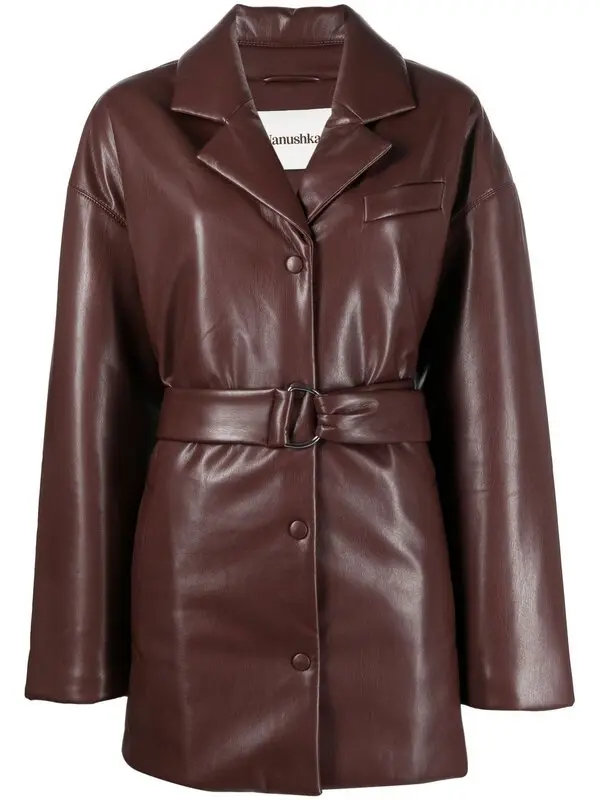 Nanushka Belted Faux-leather Blazer