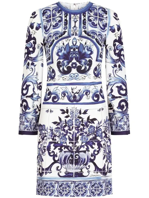 Dolce & Gabbana Majolica-print Organza Dress - Blue