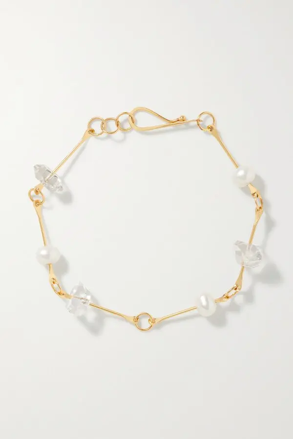 MELISSA JOY MANNING 14-karat Recycled Herkimer Diamond And Pearl Bracelet - Gold