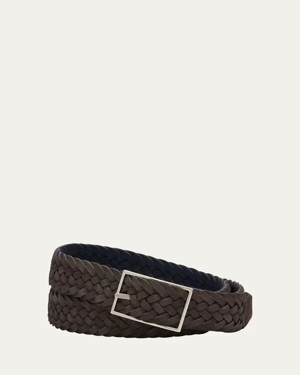 Simonnot Godard Reversible Braided Belt - Brown/blue